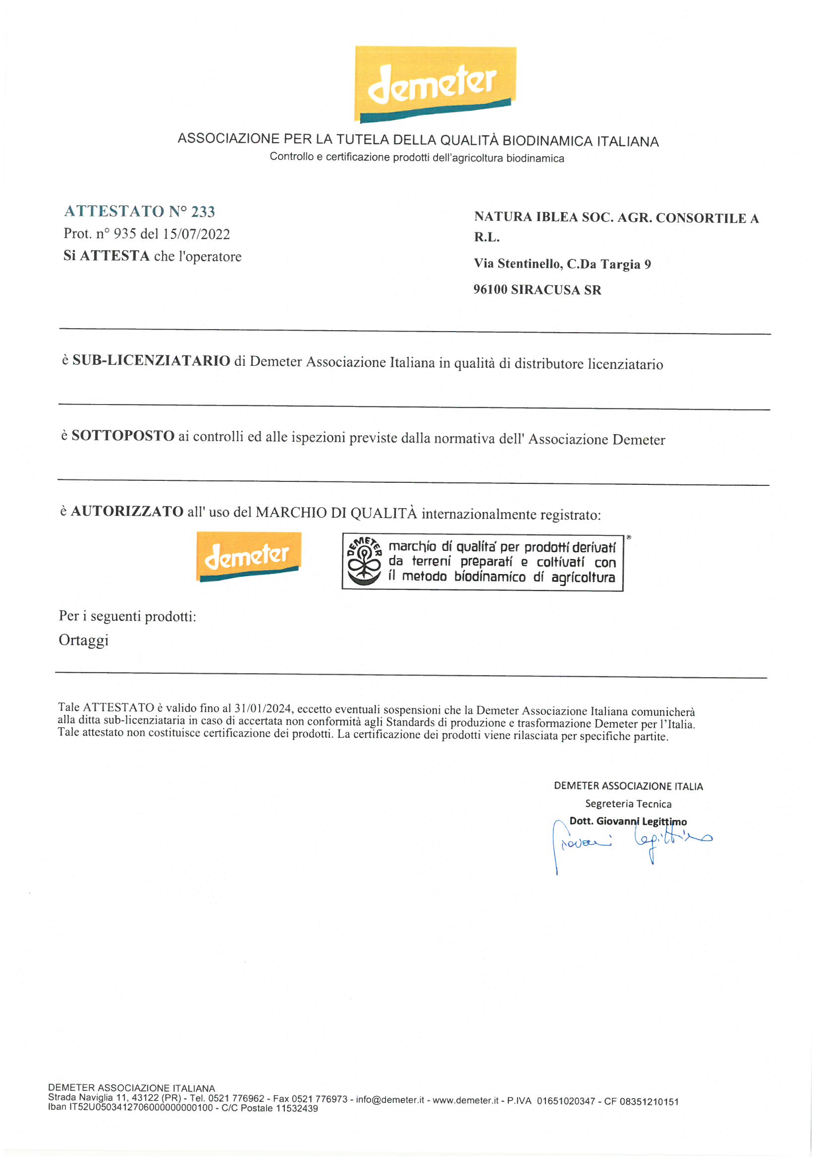 Natura Iblea | Certificazione DEMETER